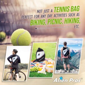 ALIEN PROS Lightweight Tennis Sling Backpack for your racket and other essentials - Pack quickly and lightly for tennis and in life - Tennis Racket Bag Sling Bag for men and women, Blue