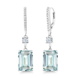 gem stone king 13.58 cttw sky blue simulated aquamarine drop dangle earrings for women in 925 sterling silver | emerald cut 14x10mm