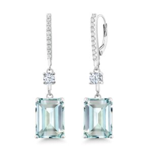 Gem Stone King 13.58 Cttw Sky Blue Simulated Aquamarine Drop Dangle Earrings For Women In 925 Sterling Silver | Emerald Cut 14X10MM