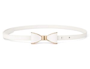 uxcell skinny waist belt metal bow-knot no buckle thin belt for women white