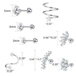 MILACOLATO Cartilage Earring 11Pcs 16G 18G Stainless Steel Cartilage Earrings Stud Hoops Conch Forward Helix Earrings Tragus Daith Piercing CZ Barbell Stud Cartilage Piercing Jewelry for Women of All Ages-silver