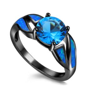 ufooro black rhodium plated blue opal infinity ring sky blue cubic zircon engagement rings for women size 9