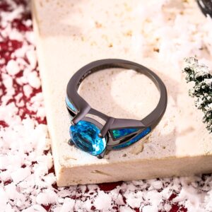 UFOORO Black Rhodium Plated Blue Opal infinity Ring Sky Blue Cubic Zircon Engagement Rings For women Size 9