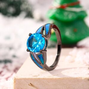 UFOORO Black Rhodium Plated Blue Opal infinity Ring Sky Blue Cubic Zircon Engagement Rings For women Size 9