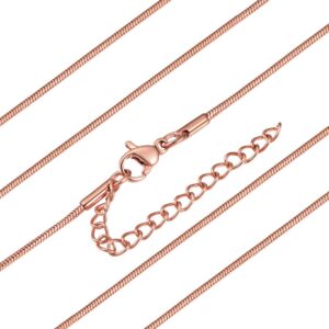 316l stainless steel snake chain rose gold 1mm thin slim necklace chain for women, 22"