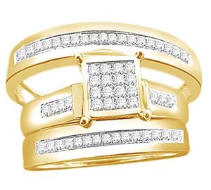 affy white natural diamond engagement & wedding trio band ring set in 14k yellow gold over sterling silver (0.33 carat)