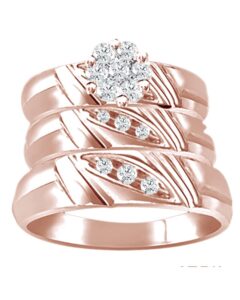 affy white natural diamond wedding & engagement trio band ring set in 14k rose gold over sterling silver (0.25 carat)