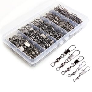 200pcs barrel snap swivel fishing accessories, premium fishing gear equipment with ball bearing swivels snaps connector for quick connect fishing lures