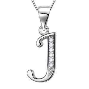 aurora tears letter j necklace initial 925 sterling silver alphabet pendant crystal name gift women cubic zirconia jewelry dp0045j