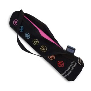 bean products cotton yoga mat bag for superior protection - chakra black yoga mat carrying bag in assorted colors & 2 sizes - made with storage pocket - durable cotton mat bag with strap - 8" x 32