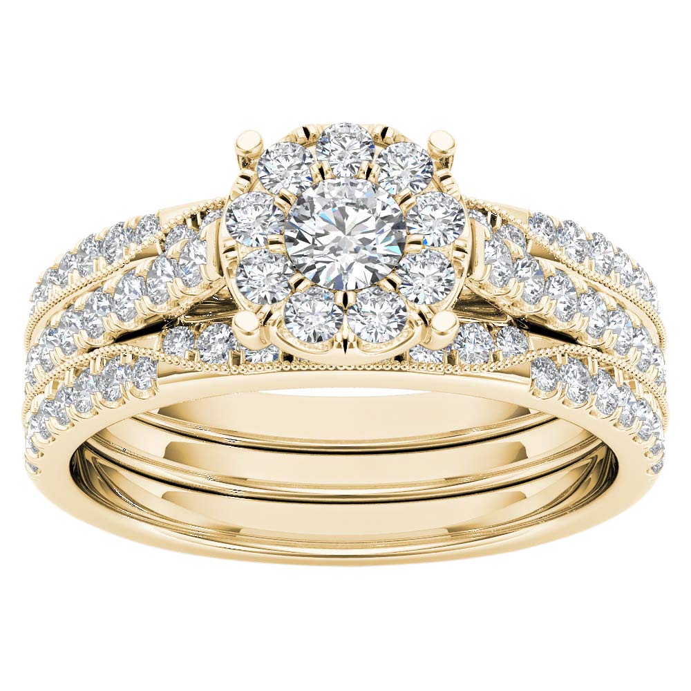 Diamond2Deal 14k Gold 1 cttw Natural Diamond Engagement Bridal Ring Wedding Band Ring Set I2-H-I