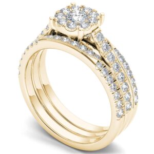 Diamond2Deal 14k Gold 1 cttw Natural Diamond Engagement Bridal Ring Wedding Band Ring Set I2-H-I