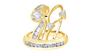 affy white natural diamond engagement & wedding trio bridal ring set in 10k solid yellow gold (1.5 carat, i-j color, i2-i3 clarity)