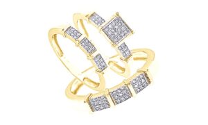 affy white natural diamond engagement & wedding trio bridal ring set in 10k solid yellow gold (0.25 carat, i-j color, i2-i3 clarity)