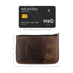 Hide & Drink, Zippered Wallet, Card Case, Folded Bills Storage, Coin Organizer, Travel Accessories, Full Grain Leather, Handmade, Bourbon Brown