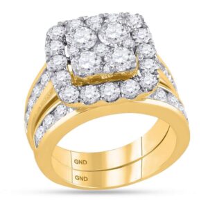 dazzlingrock collection 14kt yellow gold womens round diamond square cluster bridal wedding engagement ring band set 4-1/4 ctw