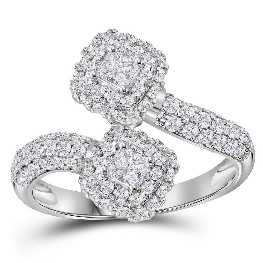 Dazzlingrock Collection 14kt White Gold Womens Princess Diamond 2-stone Bypass Bridal Wedding Engagement Ring 1.00 ctw