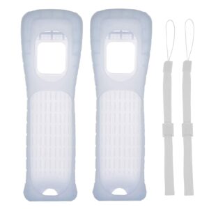 lactivx 2x wii silicone case cover with wrist strap for wii remote controller (white)