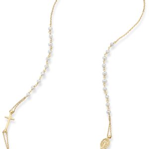 Miabella 18K Gold Over 925 Sterling Silver Handmade Italian White Freshwater Pearl Ball Beaded Sideways Rosary Cross Necklace for Women, Made in Italy (Length 18 Inch)