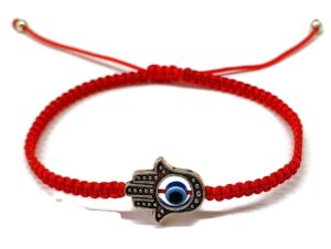 mystic jewels by dalia – macrame red string bracelet for luck – blue turkish eye with fatima hand hamsa