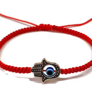 MYSTIC JEWELS by Dalia – Macrame Red String Bracelet for Luck – Blue Turkish Eye with Fatima Hand Hamsa