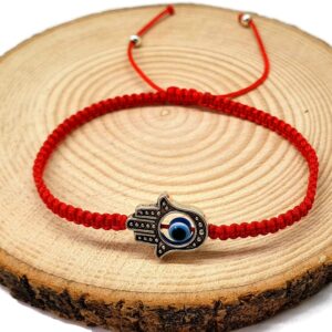 MYSTIC JEWELS by Dalia – Macrame Red String Bracelet for Luck – Blue Turkish Eye with Fatima Hand Hamsa