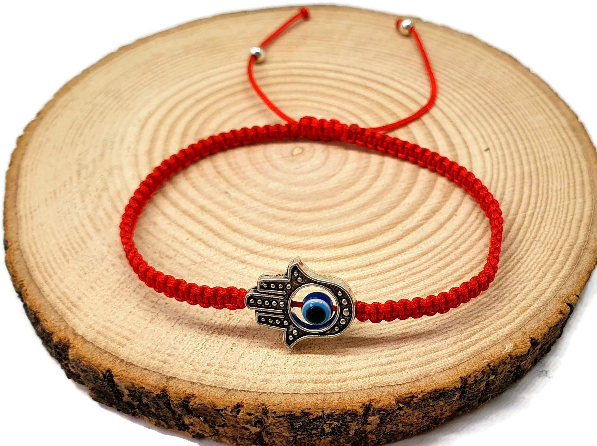 MYSTIC JEWELS by Dalia – Macrame Red String Bracelet for Luck – Blue Turkish Eye with Fatima Hand Hamsa