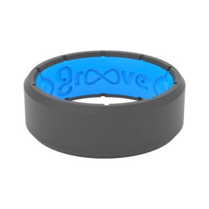 groove life edge deep stone/blue silicone ring - breathable rubber wedding rings for men, lifetime coverage, unique design, comfort fit ring - size 11