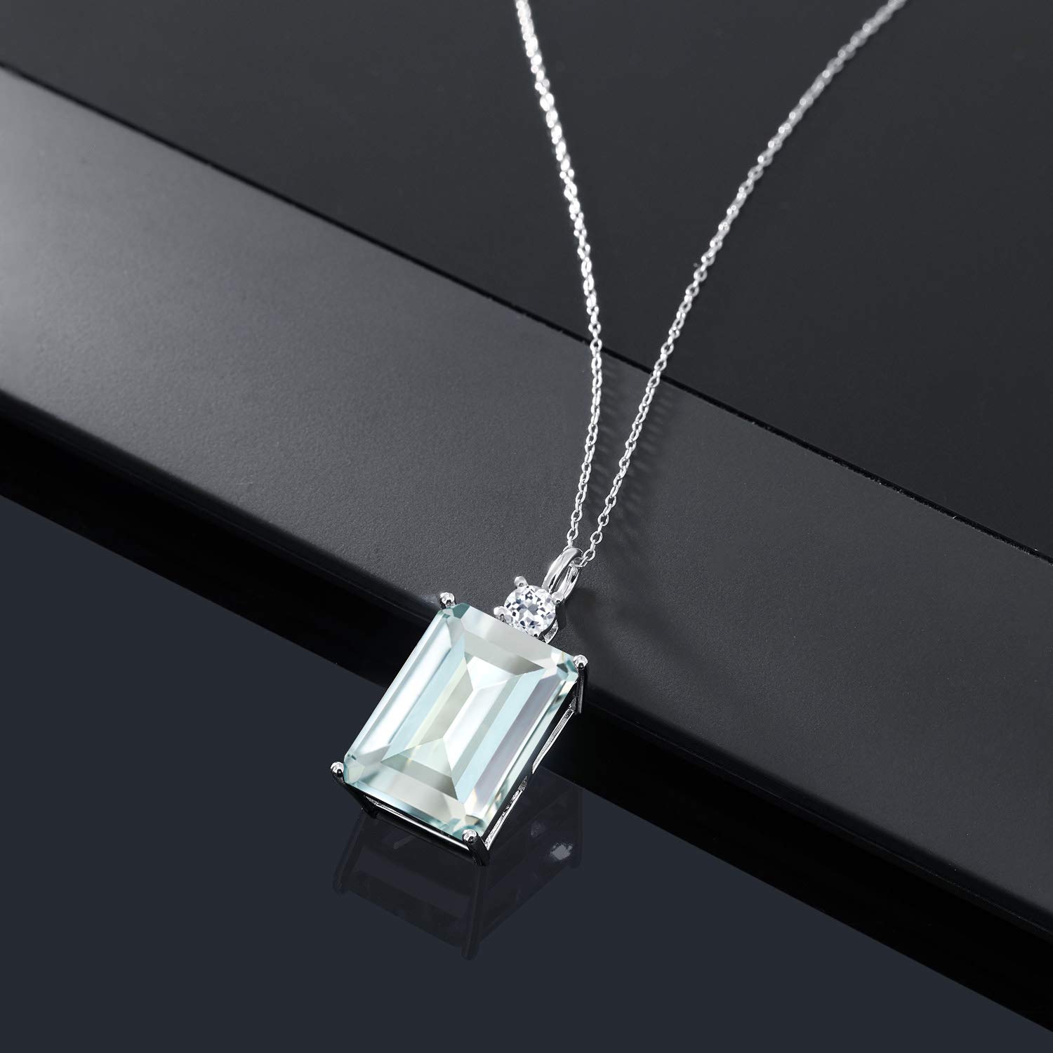 Gem Stone King 16.13 Cttw Sky Blue Simulated Aquamarine and White Topaz Pendant Necklace For Women In 925 Sterling Silver | Emerald Cut 18X13MM | With 18 Inch Silver Chain