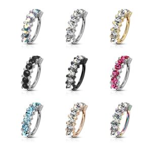 Covet Jewelry 7 Gem Lined Set All 316L Surgical Steel Bendable Hoop Rings for Ear Cartilage, Eyebrow, Nose and More (20 GA, Length: 8mm, Clear)