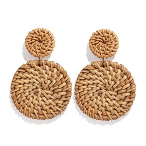 Rattan Earrings Statement Hoop Earrings for Women Straw Earrings Woven Dangle Drop Earrings (Rattan Earrings Set)