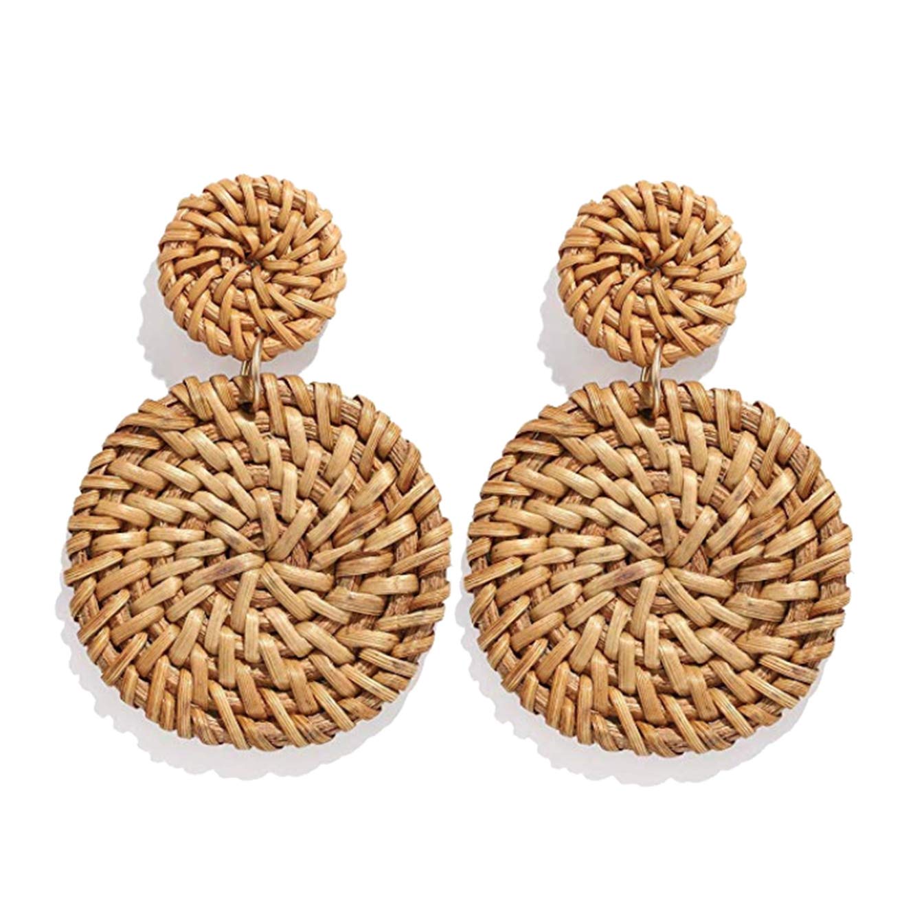 Rattan Earrings Statement Hoop Earrings for Women Straw Earrings Woven Dangle Drop Earrings (Rattan Earrings Set)