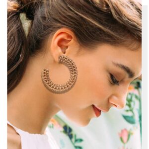 Rattan Earrings Statement Hoop Earrings for Women Straw Earrings Woven Dangle Drop Earrings (Rattan Earrings Set)