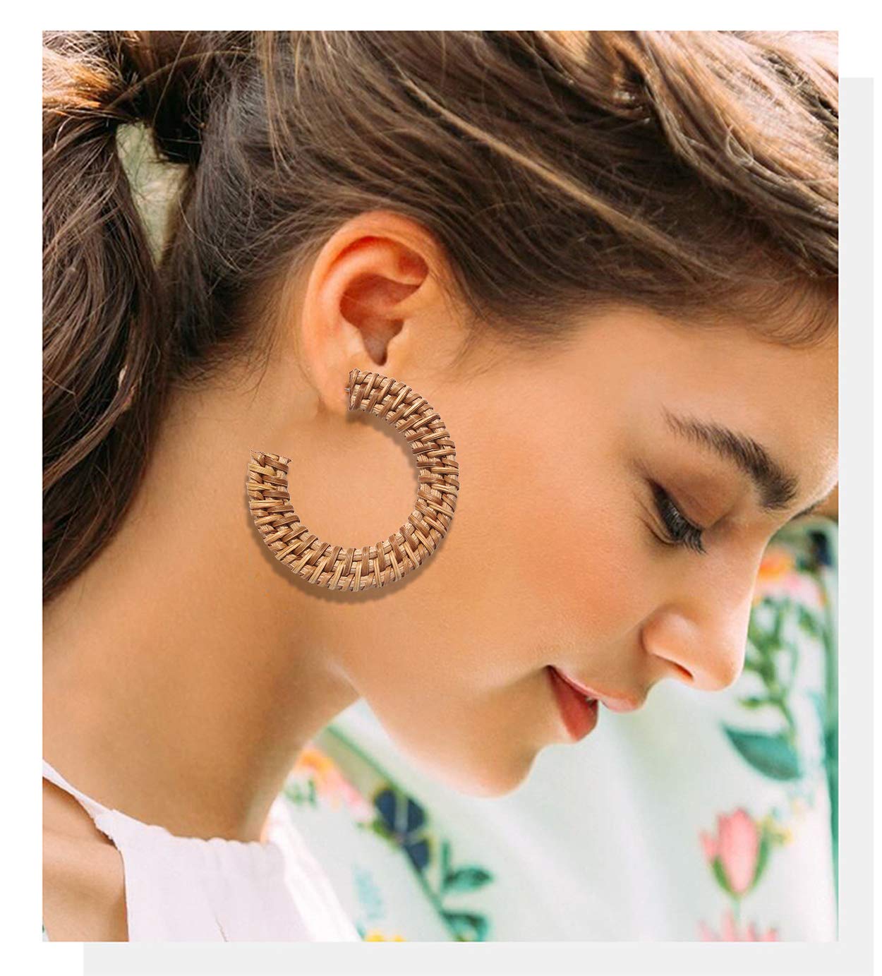 Rattan Earrings Statement Hoop Earrings for Women Straw Earrings Woven Dangle Drop Earrings (Rattan Earrings Set)