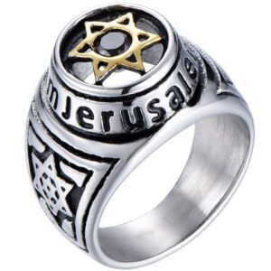 stainless steel jerusalem stat of david black onyx singet ring (silver, 9)