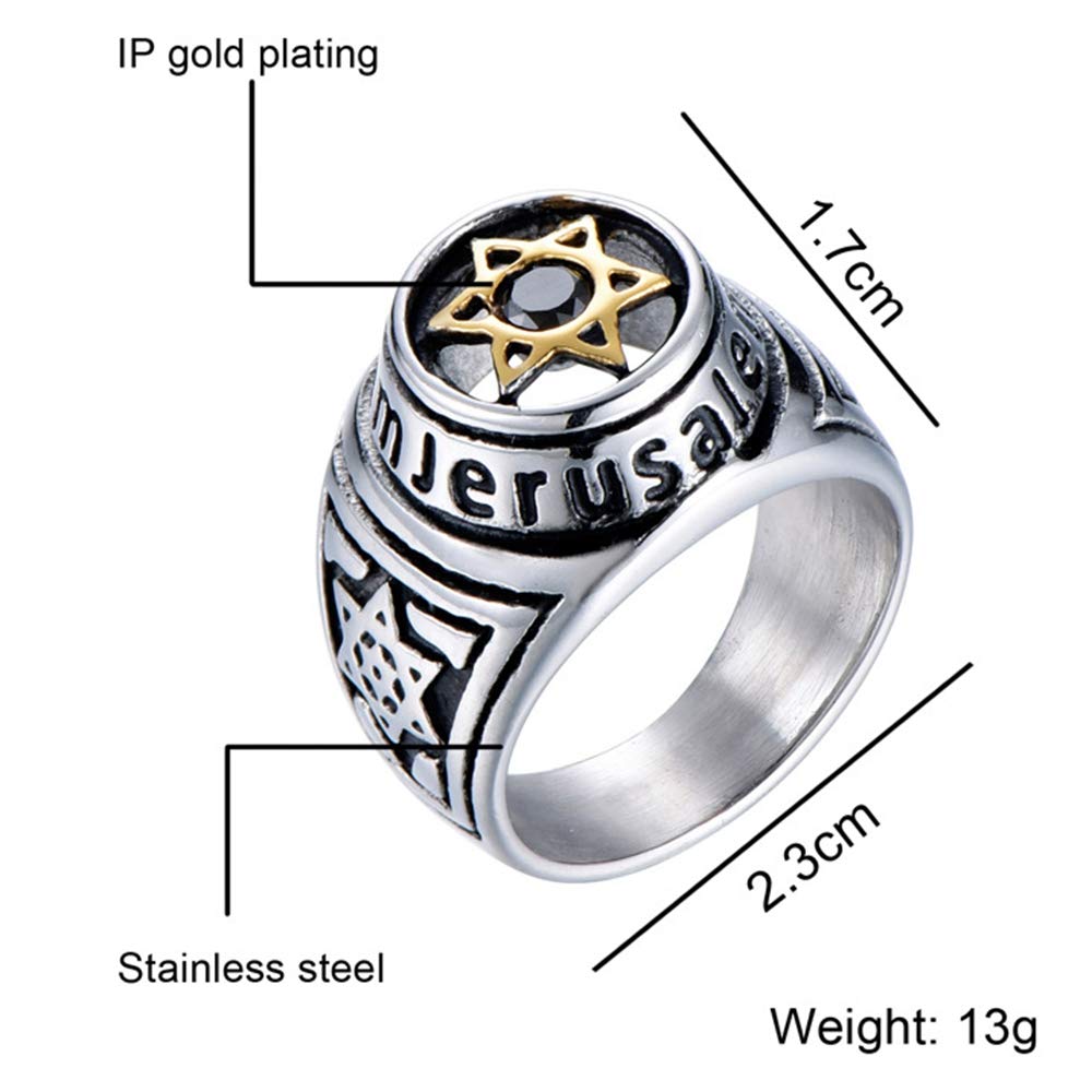 Stainless Steel Jerusalem Stat of David Black Onyx Singet Ring (Silver, 9)