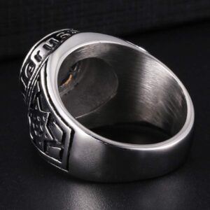 Stainless Steel Jerusalem Stat of David Black Onyx Singet Ring (Silver, 9)