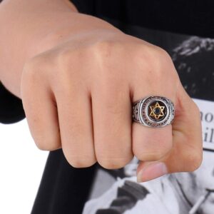 Stainless Steel Jerusalem Stat of David Black Onyx Singet Ring (Silver, 9)