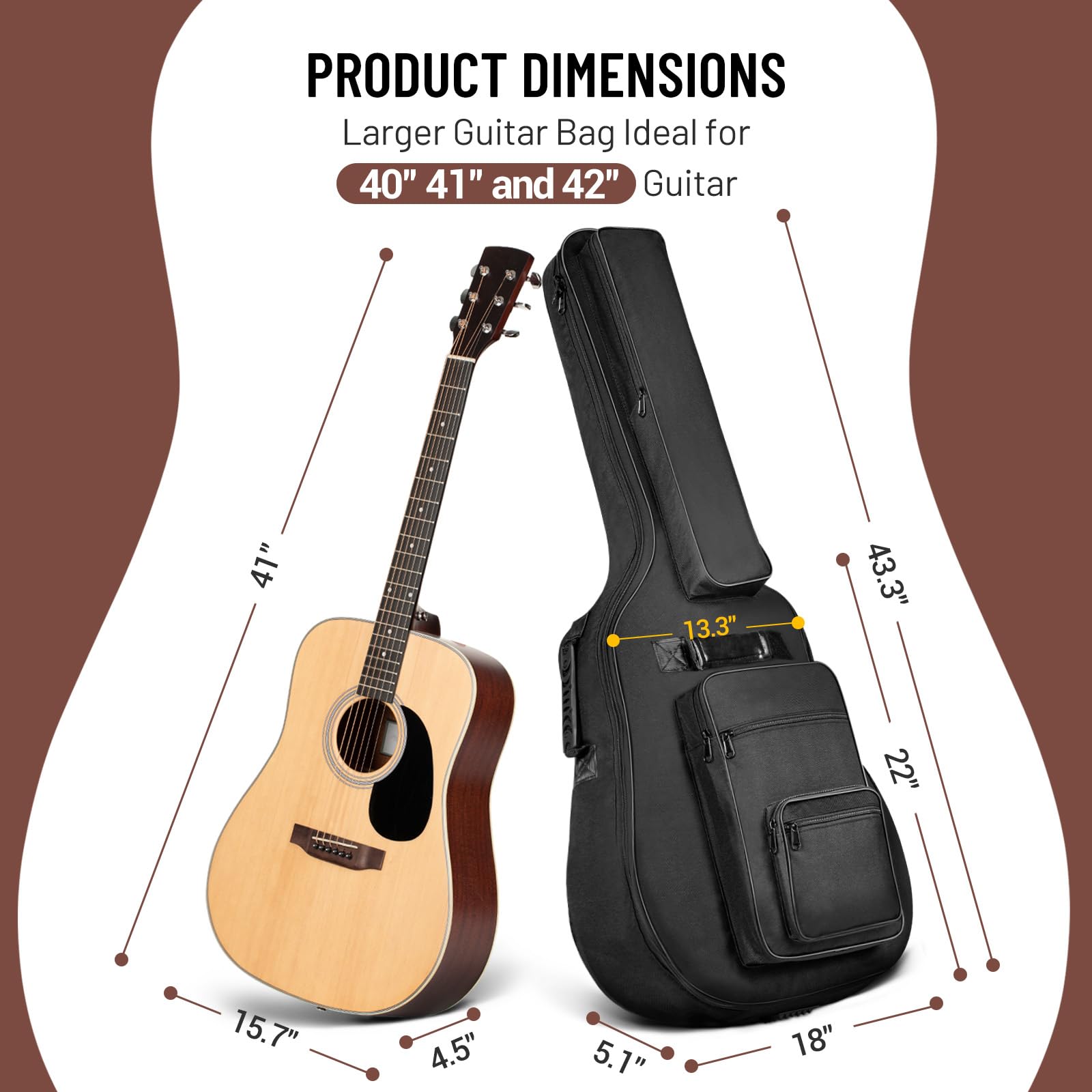 CAHAYA 40 41 42 In Multi-pockets Acoustic Guitar Bag 6 Pockets 0.4In 10mm Thick Padding Water Resistent Guitar Case Gig Bag CY0181