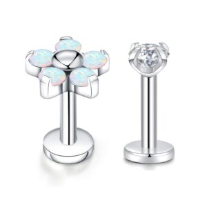 peaklink flower opal labrets studs 16g titanium medusa piercing jewelry tragus helix piercings cartilage studs curated ear set 6mm