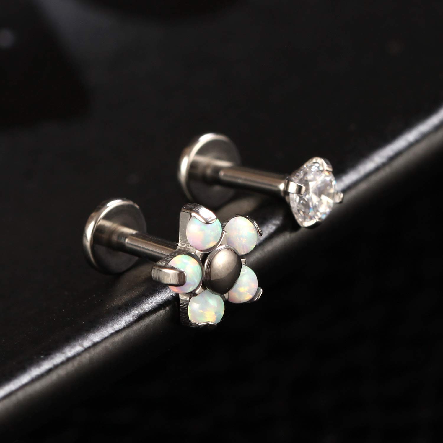 PEAKLINK Flower Opal Labrets Studs 16g Titanium Medusa Piercing Jewelry Tragus Helix Piercings Cartilage Studs Curated Ear Set 6mm