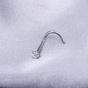 COCHARM G23 Titanium Nose Stud 20g Nose Screw Nose Rings 2mm Diamond Clear CZ Nose Stud Nose Rings 20 Gauge Nose Piercing Jewelry 20g Nose Corkscrew Stud