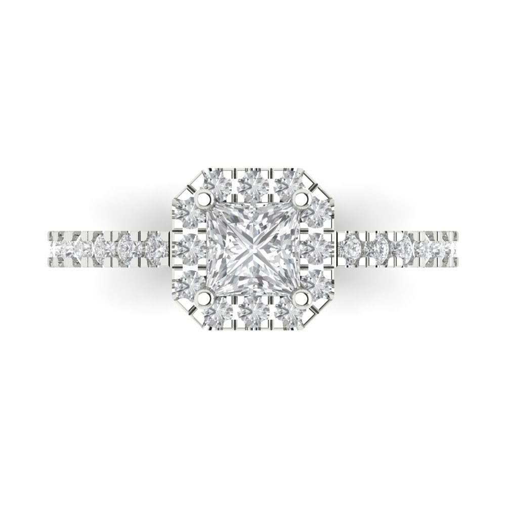 Clara Pucci 1.34ct Princess Cut Solitaire W/accent Moissanite Proposal Designer Wedding Bridal art deco Anniversary Ring 14k White Gold