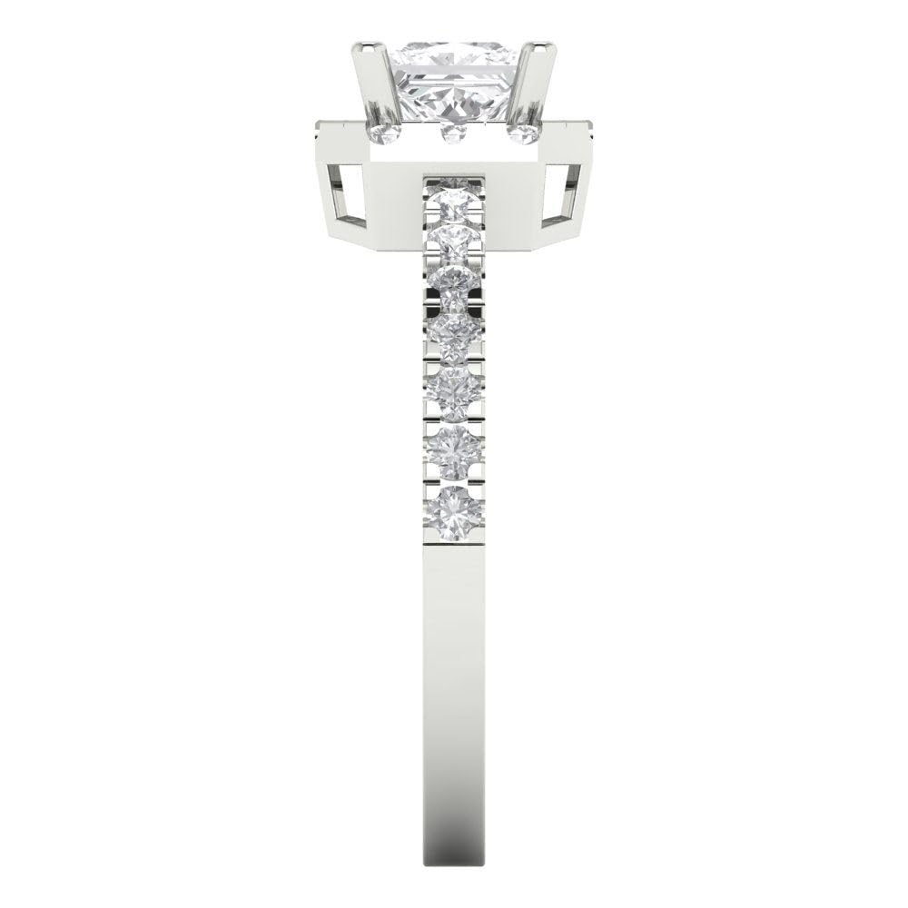 Clara Pucci 1.34ct Princess Cut Solitaire W/accent Moissanite Proposal Designer Wedding Bridal art deco Anniversary Ring 14k White Gold