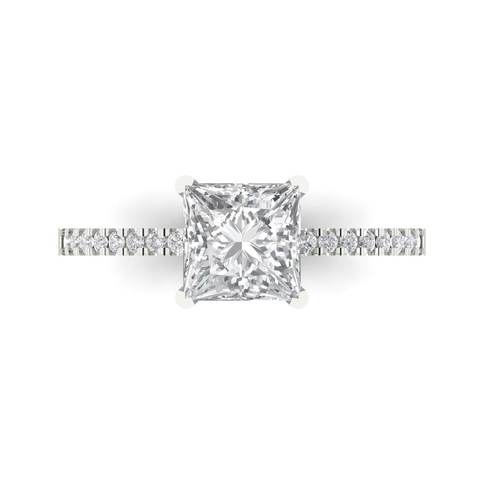 Clara Pucci 1.6ct Princess Cut Solitaire Stunning Moissanite Proposal Designer Wedding Bridal art deco Anniversary Ring 14k White Gold 9