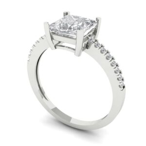 Clara Pucci 1.6ct Princess Cut Solitaire Stunning Moissanite Proposal Designer Wedding Bridal art deco Anniversary Ring 14k White Gold 9