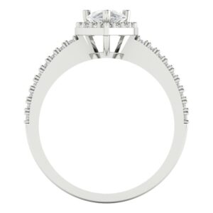 Clara Pucci 1.16ct Pear Cut Solitaire W/accent Moissanite Proposal Designer Wedding Bridal art deco Anniversary Ring 14k White Gold