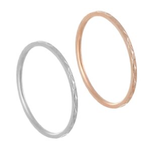 ifuaqz women's stainless steel 1mm thin midi stacking rings shiny silver rose gold engagement wedding bands 2pcs size 10