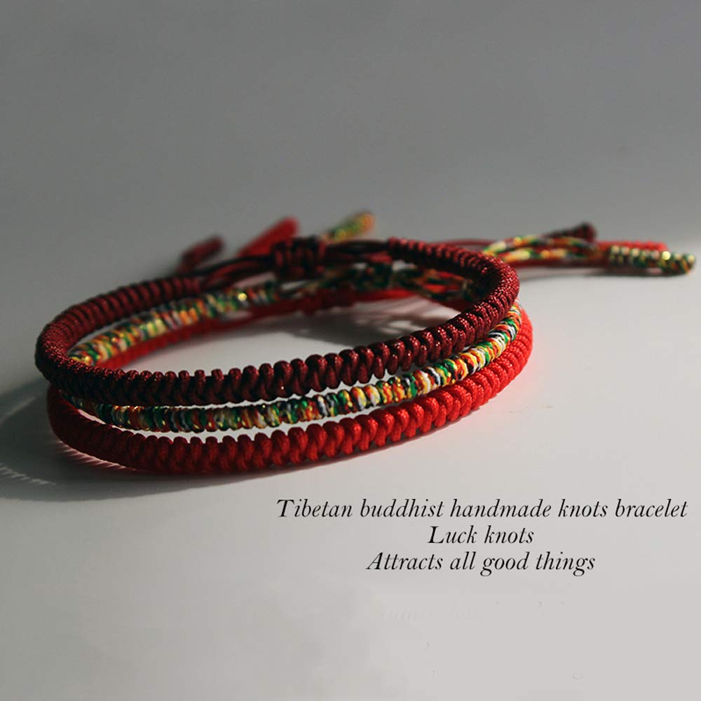 MENGLINA Men Women Chinese Lucky Red String Bracelet Tibetan Buddhist Prayer Handmade Yoga Prayer Rope Mala Bracelet Adjustable Size (Red)