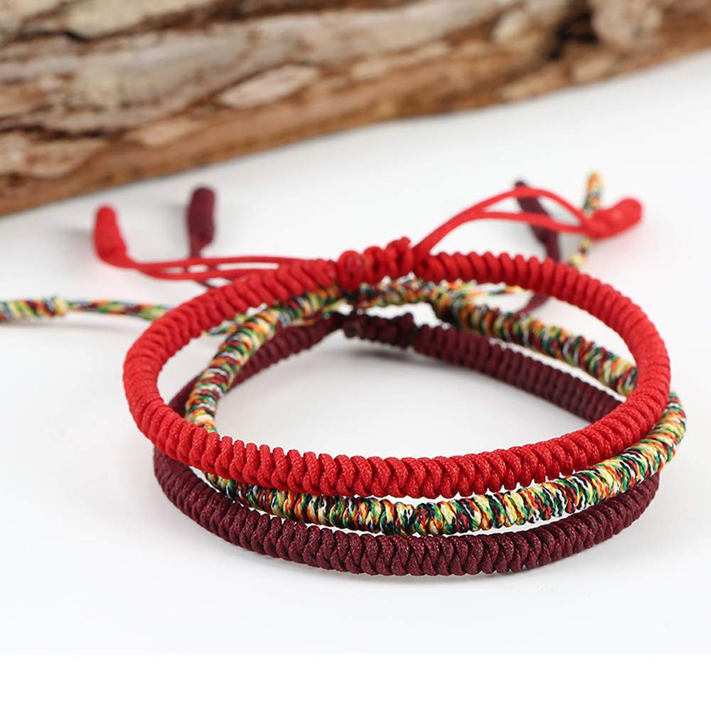 MENGLINA Men Women Chinese Lucky Red String Bracelet Tibetan Buddhist Prayer Handmade Yoga Prayer Rope Mala Bracelet Adjustable Size (Red)